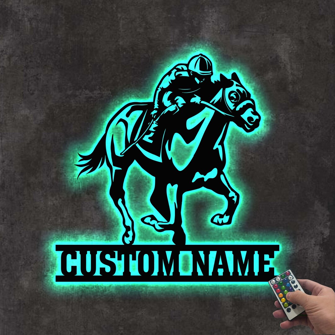 Custom Horse Racing Metal Sign Led Light, Personalized Metal Horse ...