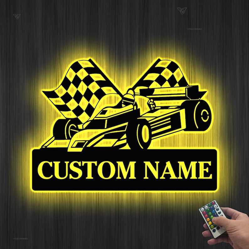 Race Car Custom Name Metal Sign, Race Car Sign LED, Dirt Track Racing ...