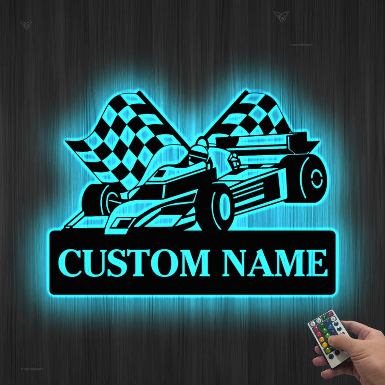 Race Car Custom Name Metal Sign, Race Car Sign LED, Dirt Track Racing ...