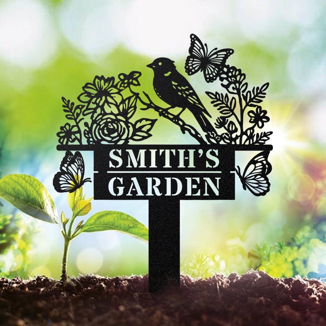 Personalized Metal Garden Decor, Bird With Flower Garden Signs, Flower ...
