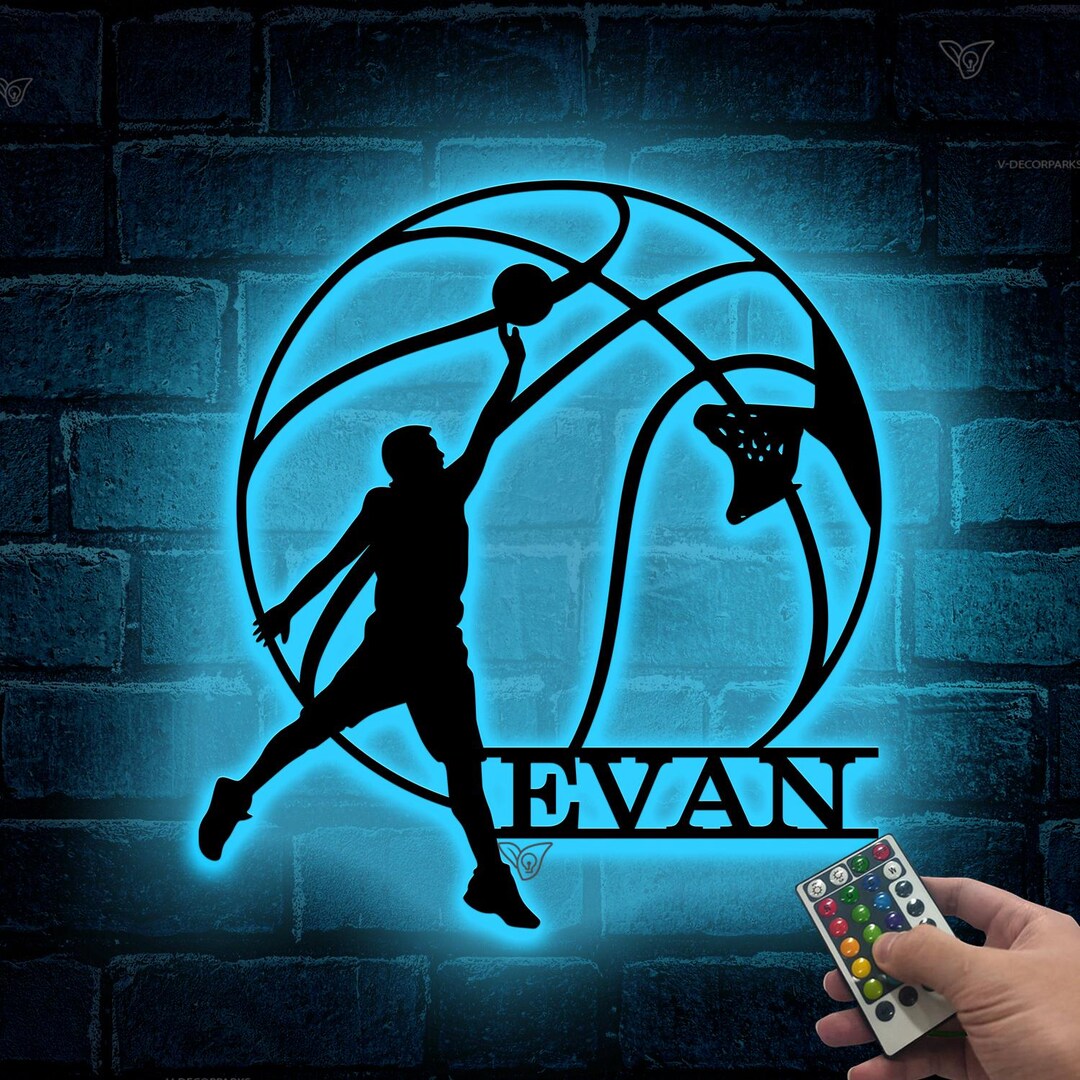 Custom Basketball Name and Number Metal Sign LED Light, Basketball ...