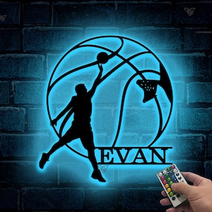 Custom Basketball Name and Number Metal Sign LED Light, Basketball ...