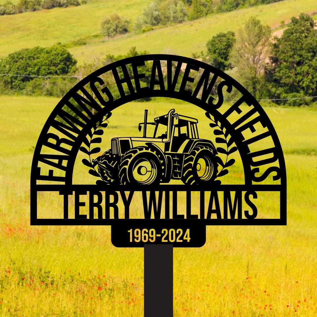 Personalized Farmer Tractor Stake, Farm Garden Metal Yard Art, Farm ...