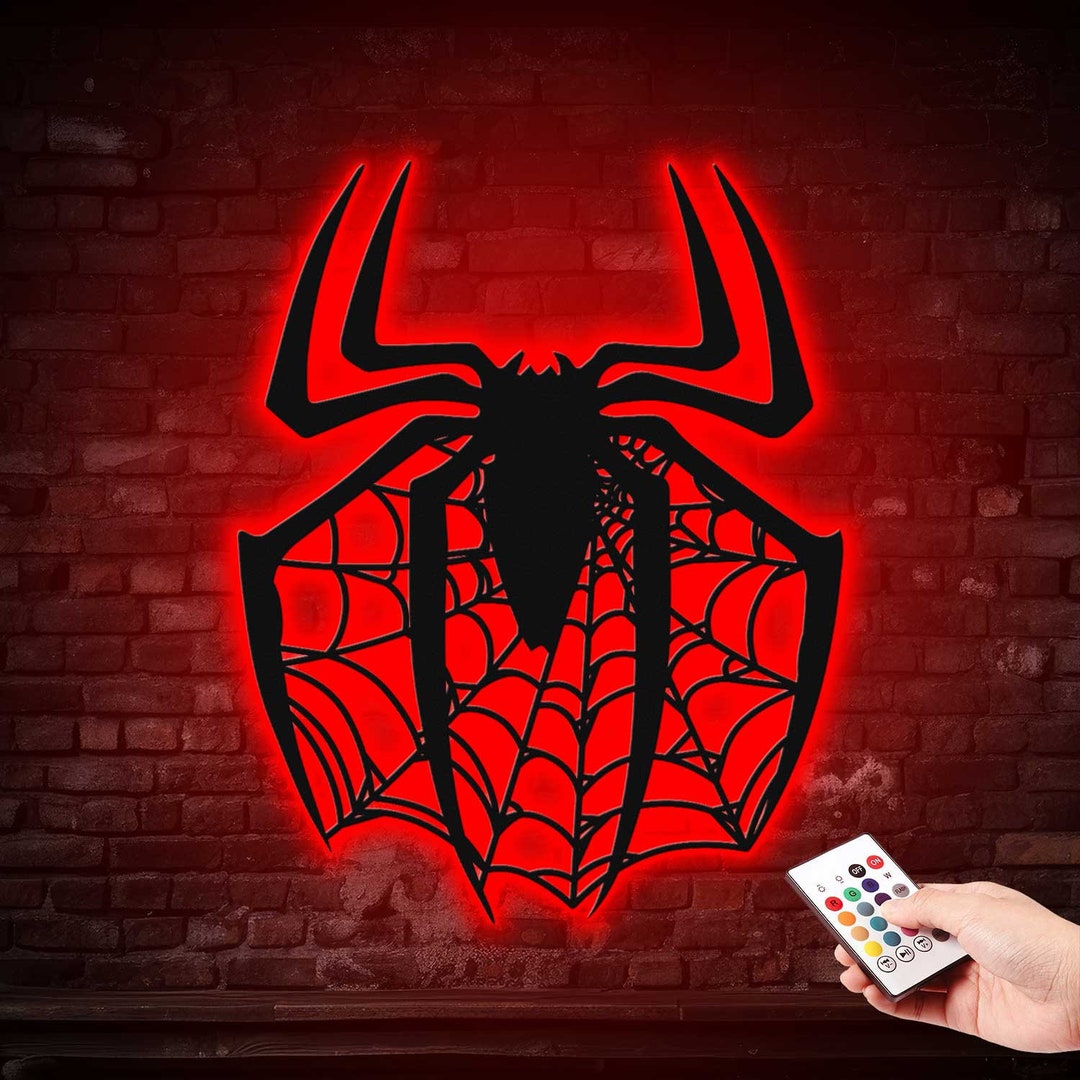 Spider Metal Wall Art LED Light, Spider Lover Sign, Home Decor, Kid ...