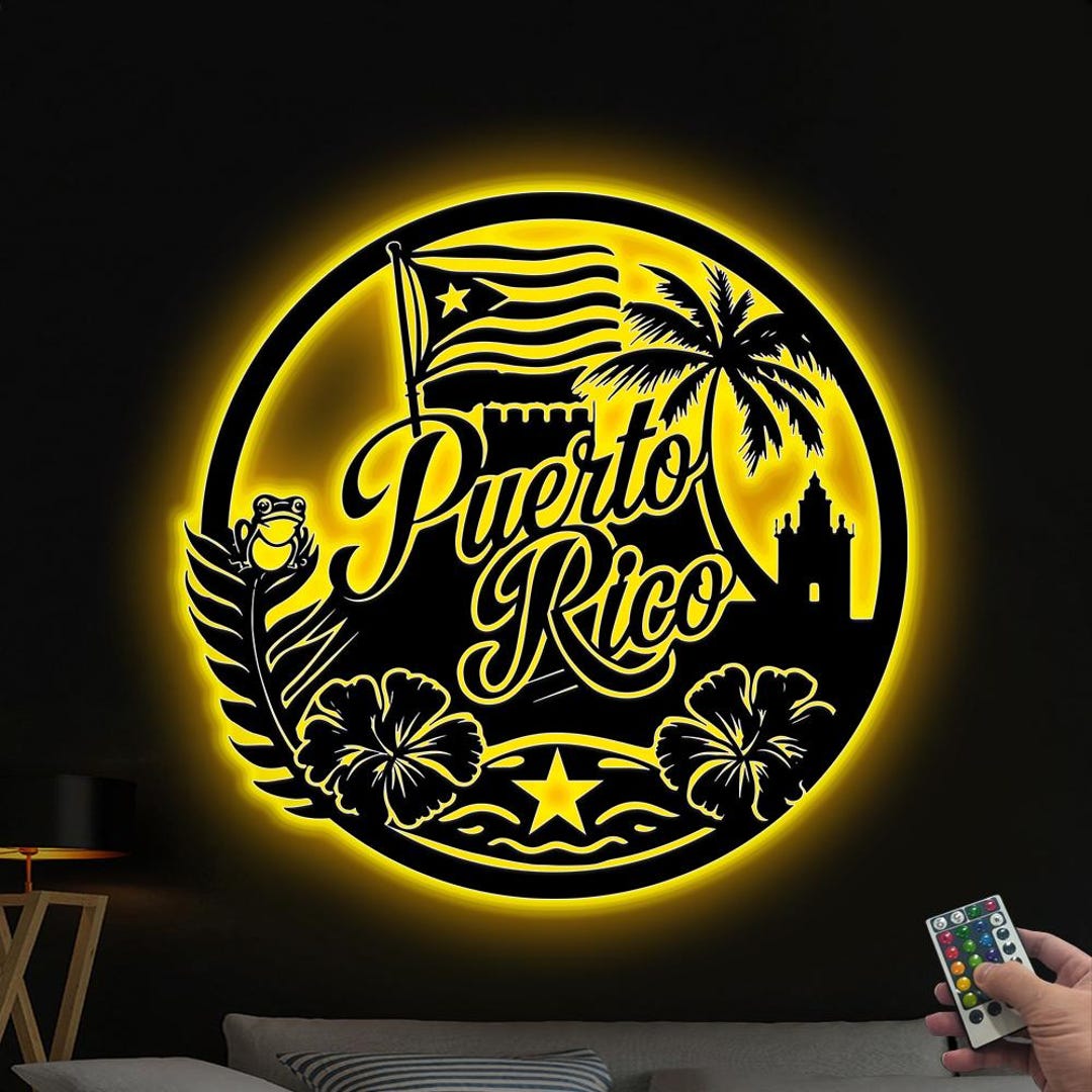 Custom Puerto Rico Flag Metal Wall Art LED Light, Personalized Puerto ...