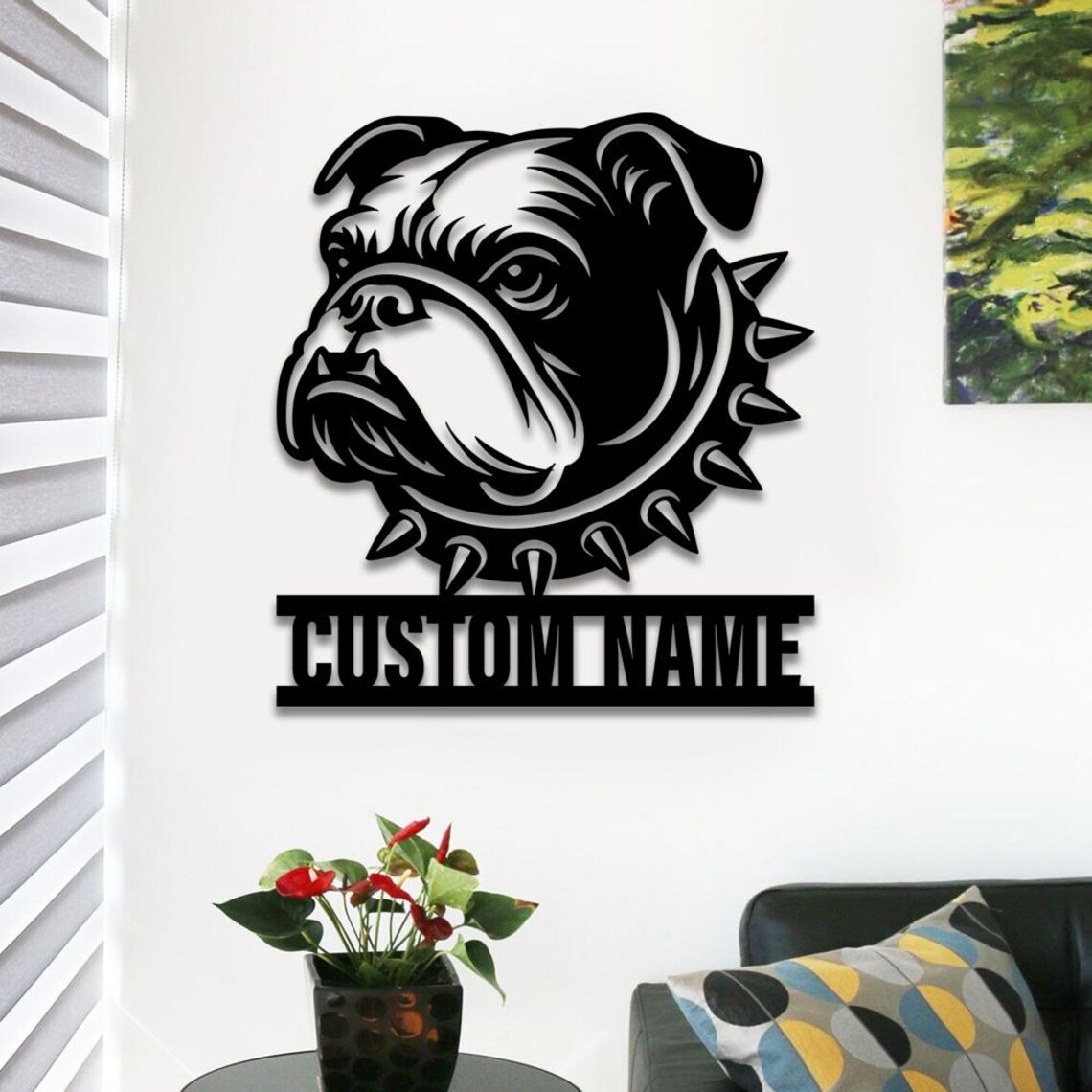Custom Bulldog Metal Wall Art LED Lights Personalized Dog Lover Name ...