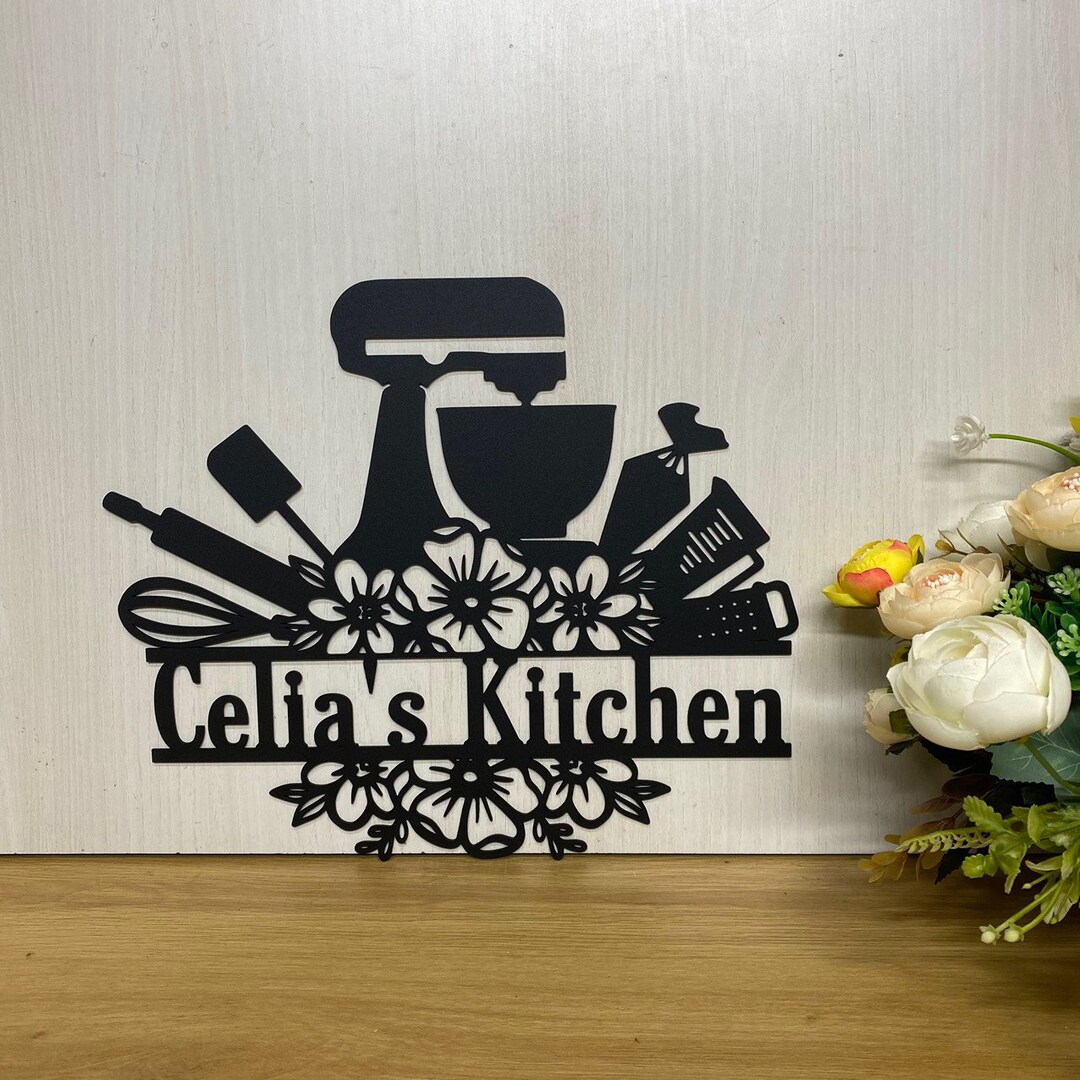 Baking Personalized Metal Wall Art, Custom Baker Name Sign Decoration ...