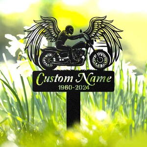 Personalized Motorcycle Rider Memorial Sign, Dad Grave Site Decor ...