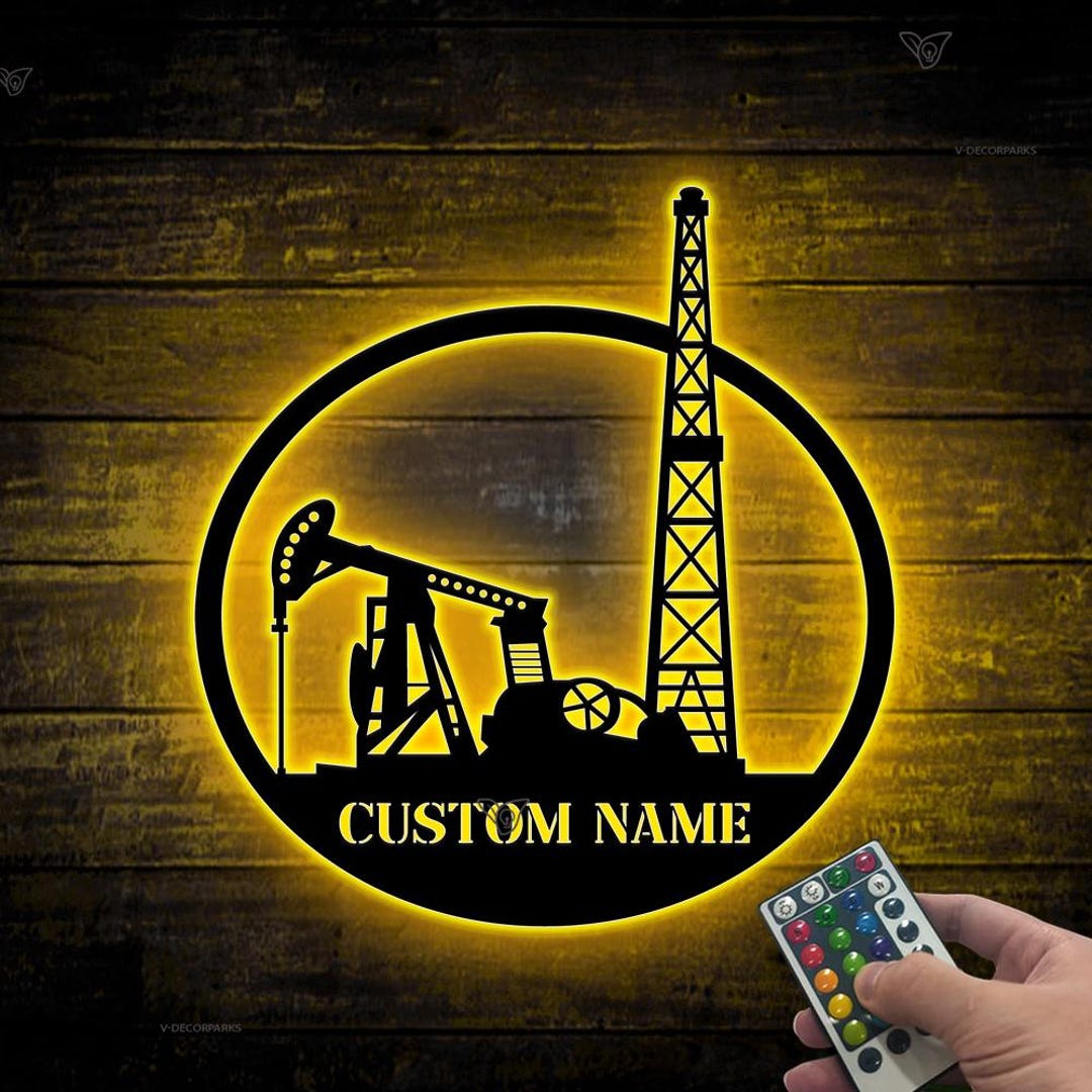 Personalized Oil Field Hanger Metal Wall Art LED Light Custom Oil Rig ...