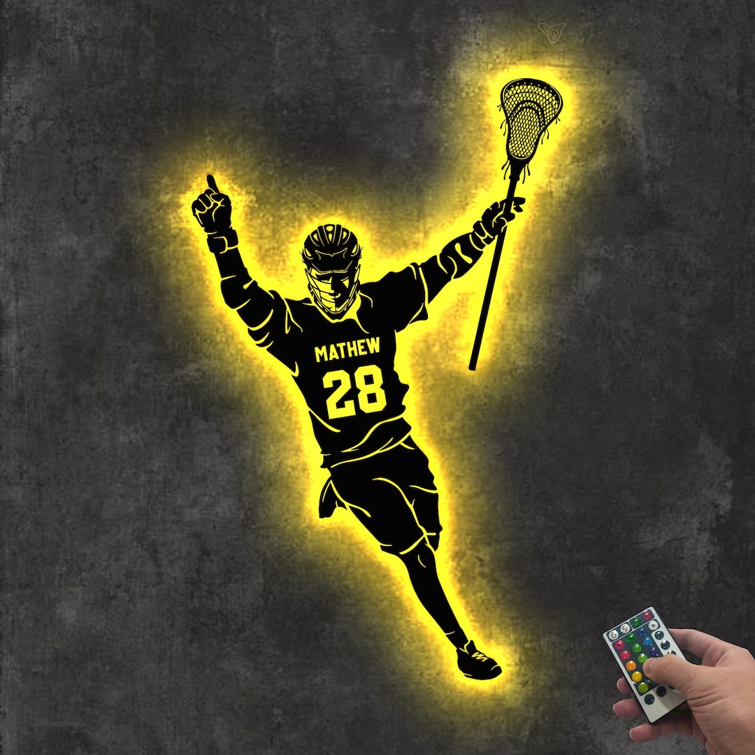 Custom Lacrosse Player Metal Wall Art LED Light Personalized Lacrosse ...
