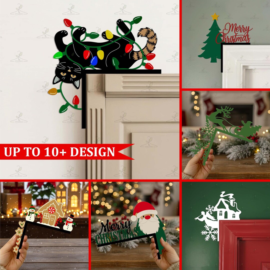 Christmas Door Corner Metal, Santa and Reindeers Corner Decor, Indoor ...