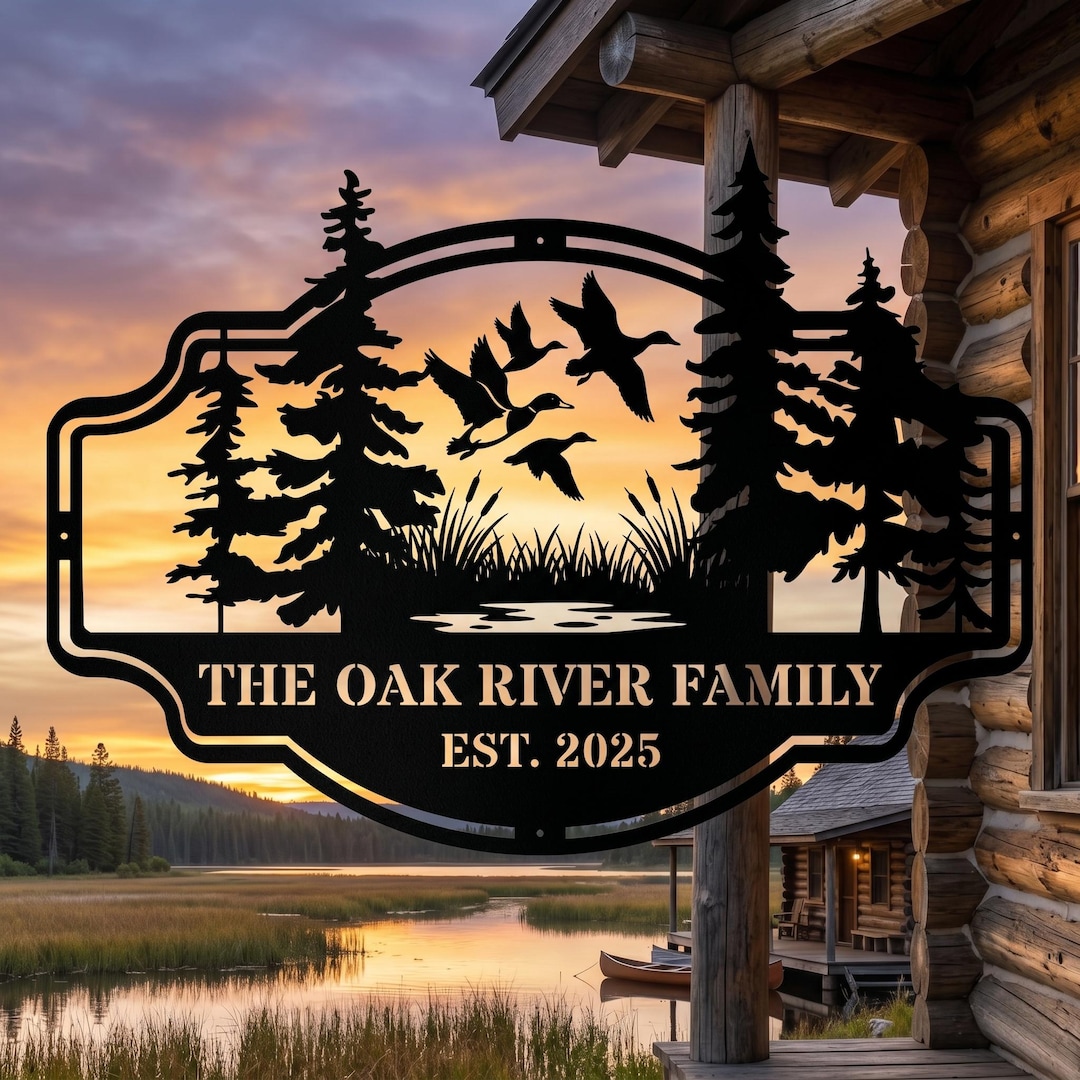 Personalized Metal Cabin Sign, Custom Family Name Decor, Duck Pond Wall ...