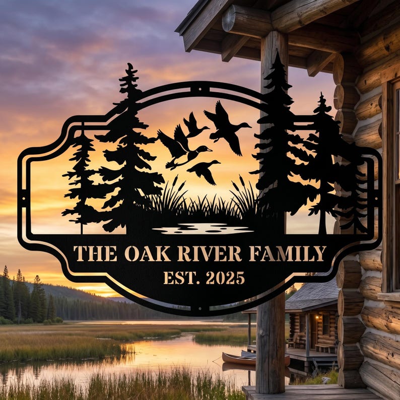 Personalized Metal Cabin Sign, Custom Family Name Decor, Duck Pond Wall ...