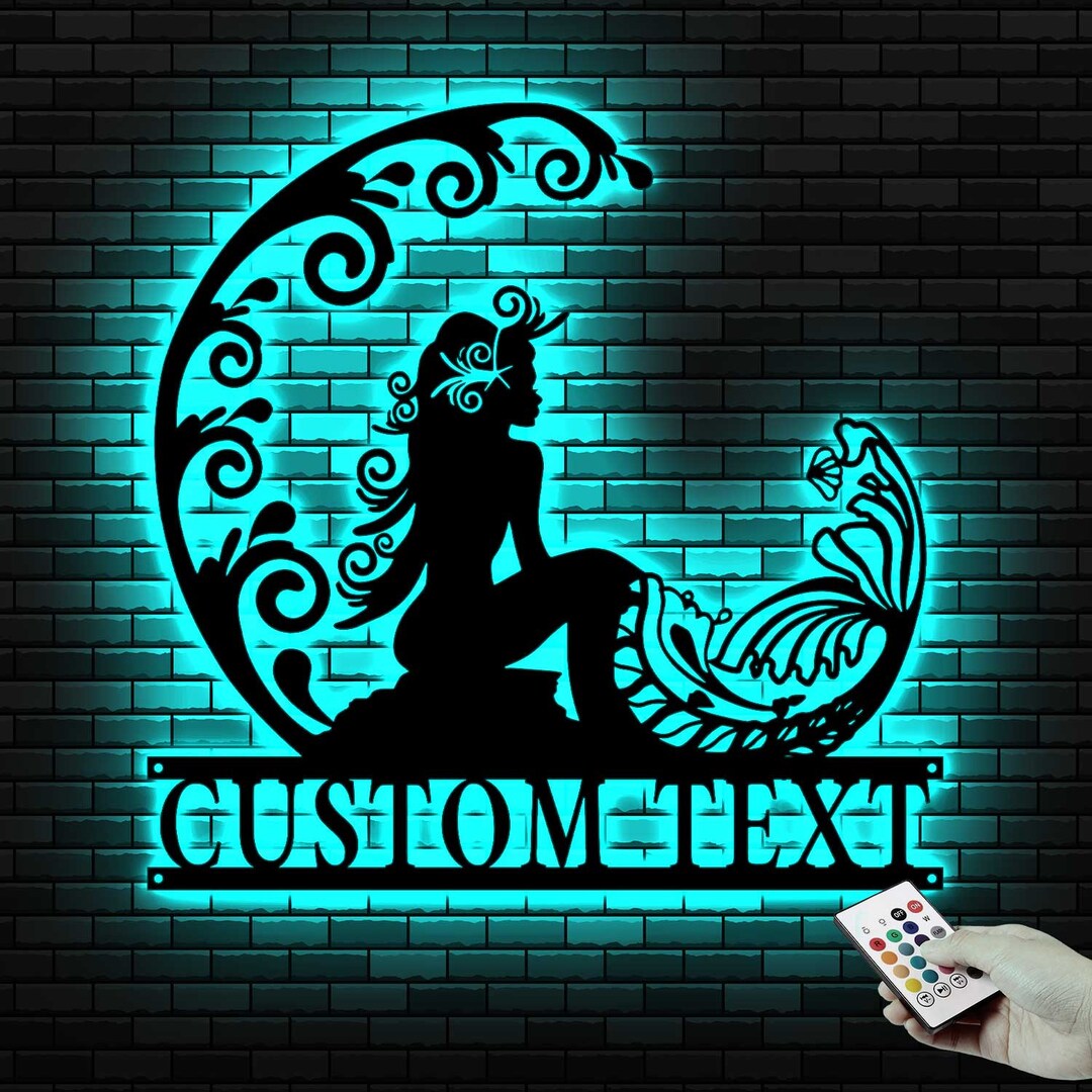 Personalized Mermaid Metal Monogram Sign, Custom Mermaid Name Sign With ...