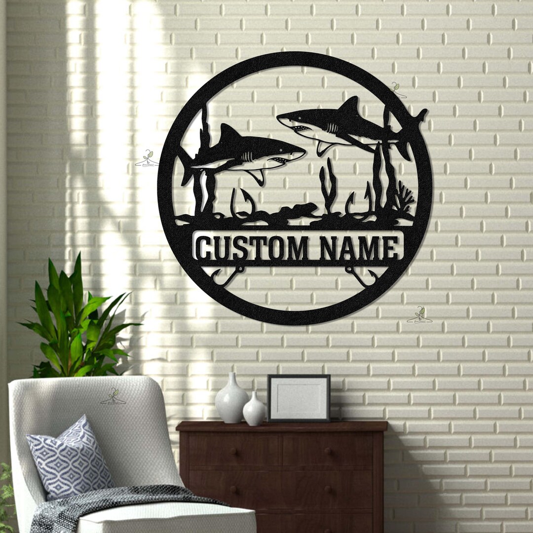 Personalized Shark Name Sign, Ocean Theme Metal Wall Decor,custom Shark ...