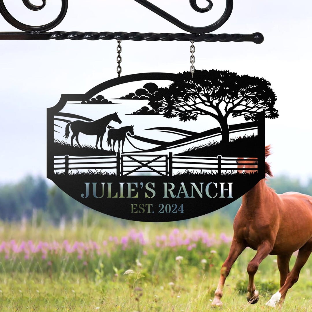 Personalized Horses Metal Sign, Horse Ranch Sign, Custom Horse Farm ...