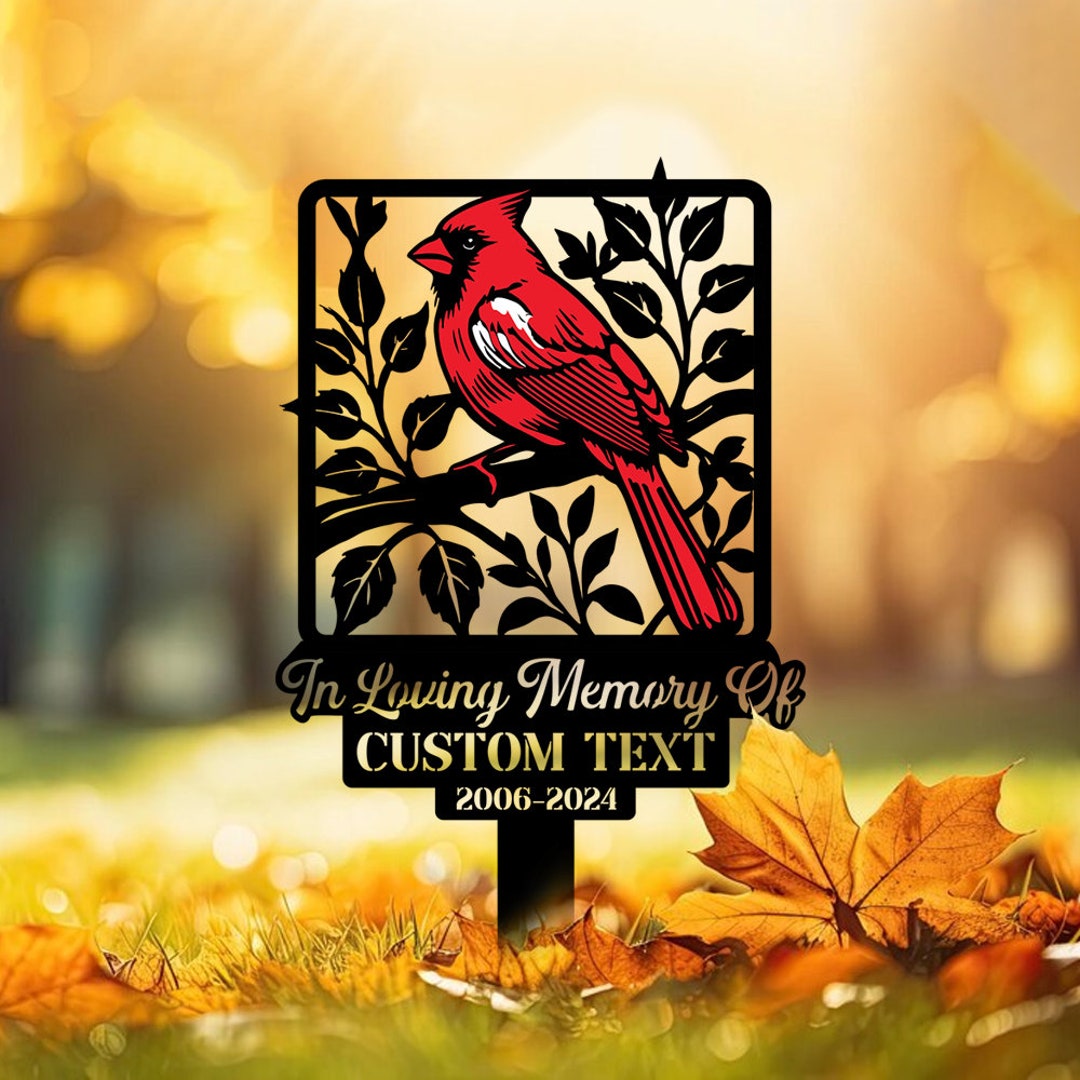 Customized Cardinal Bird Memorial Stake, Metal Stakes, Cardinal Sign ...
