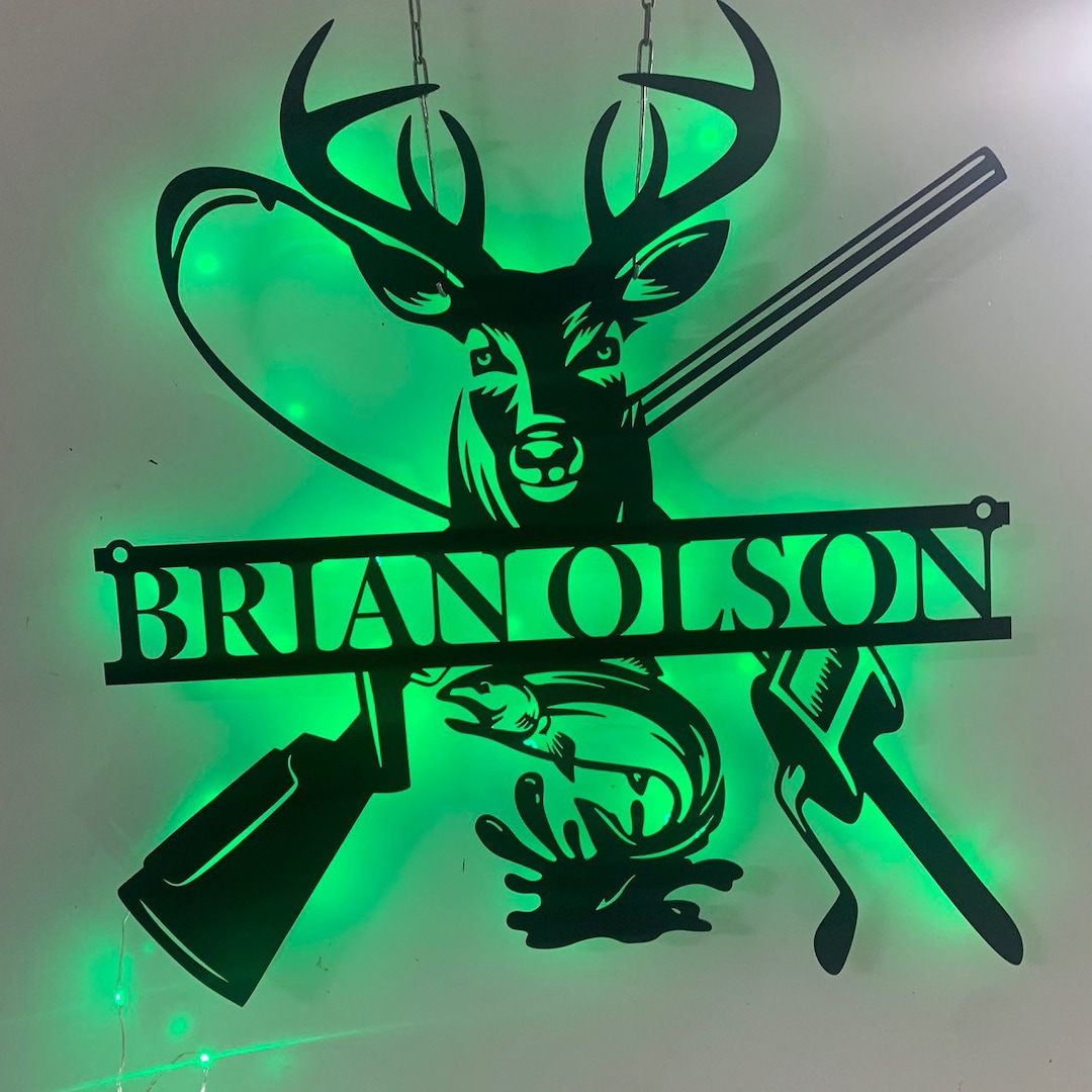 Custom Deer Hunting Fish Hook Metal Sign LED Lights, Deer Hunting Signs ...