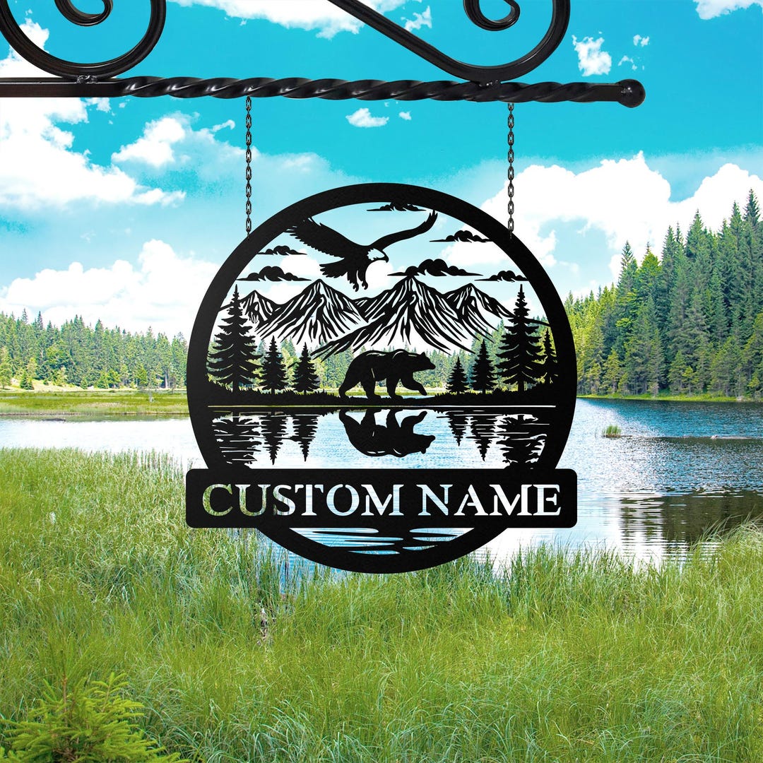 Personalized Wilderness Bear Cabin Sign, Mountain Decor Metal Bear Sign ...