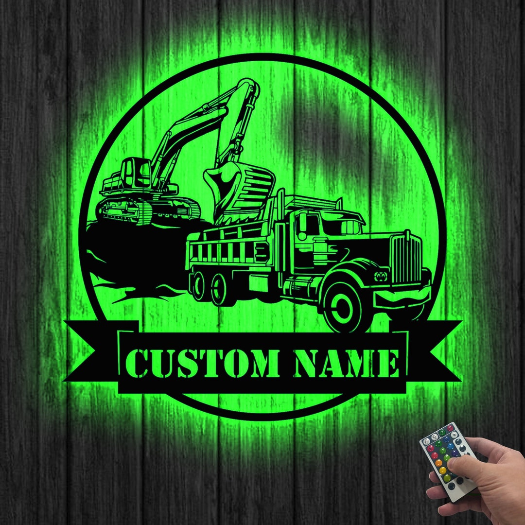 Custom Excavator Driver Metal Wall Art LED Light, Personalized ...