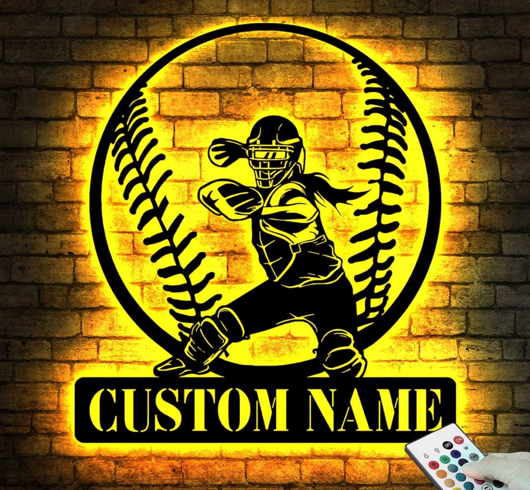 Personalized Softball Pitcher Metal Wall Art With Led Lights, Pitcher ...
