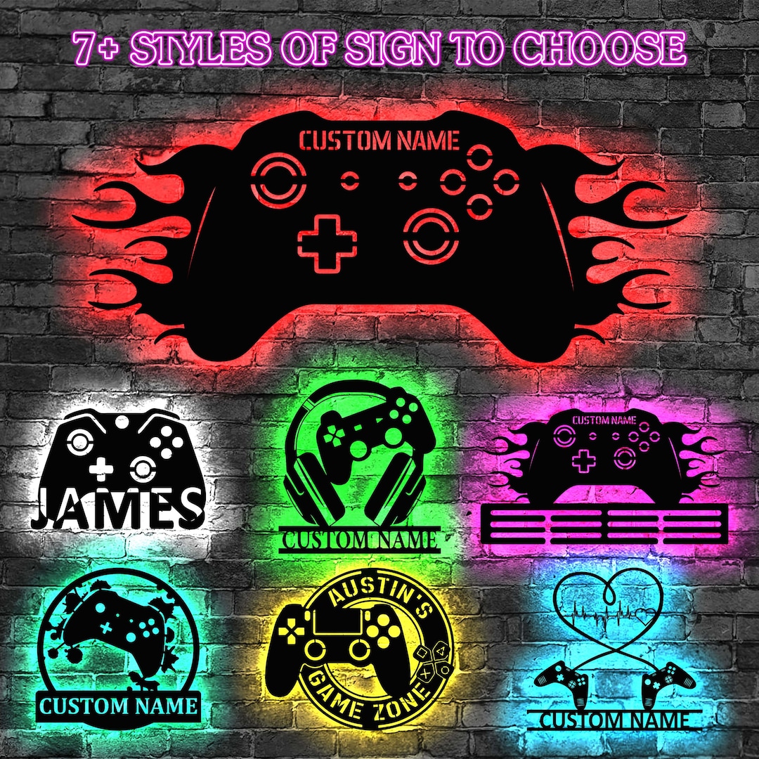 Personalized Game Room Metal LED Decoration Video Game Controller Metal ...