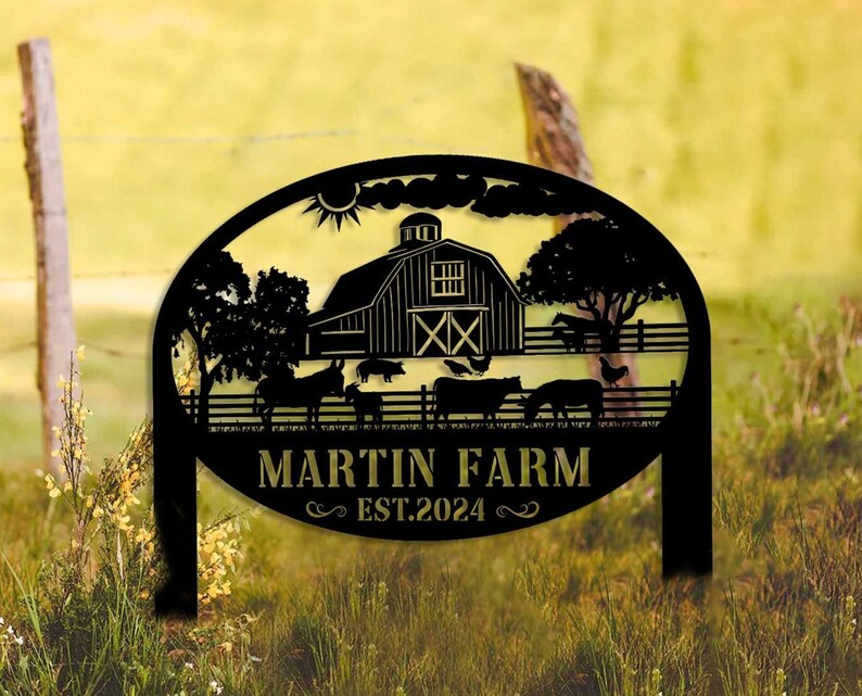 Farm Sign Metal Address Stake, Family Name Customizable Yard Sign With ...