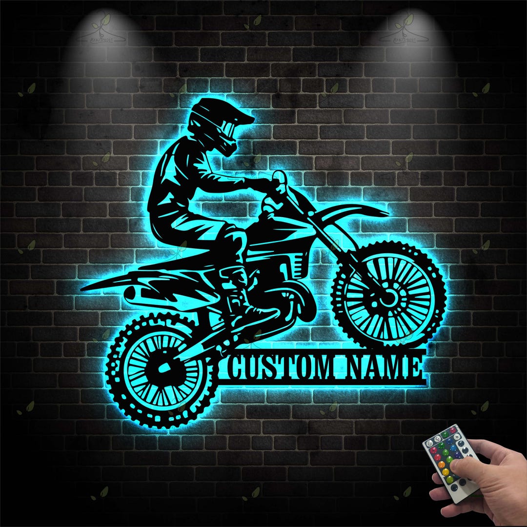 Custom Motocross Metal Sign LED Lights, Motocross Dirt Bike Wall Art ...