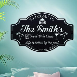 Personalized Family Poolside Oasis Sign Led Light, Swimming Pool Metal ...