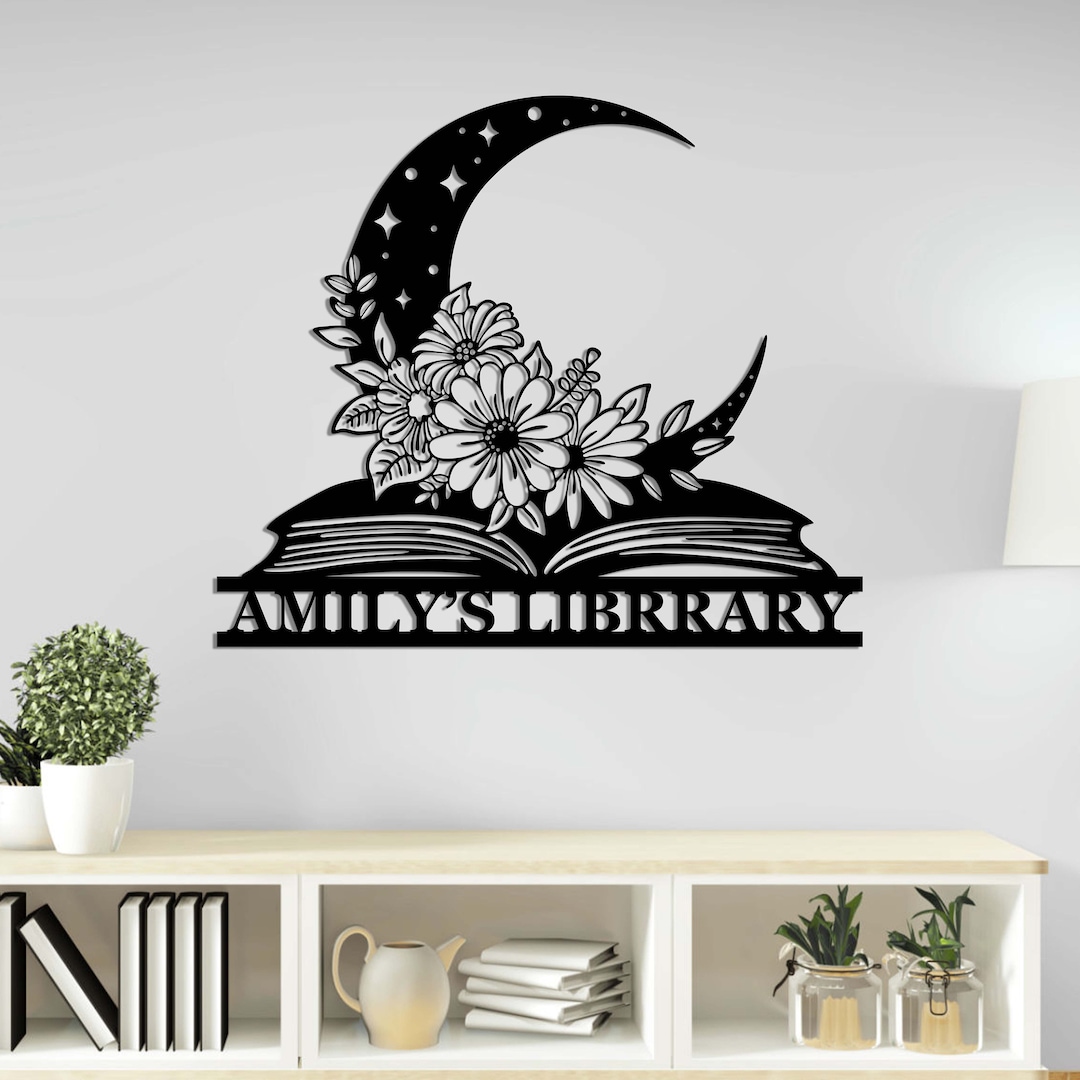 Personalized Library Sign,metal Bookshelf Sign,custom Floral Books Sign ...