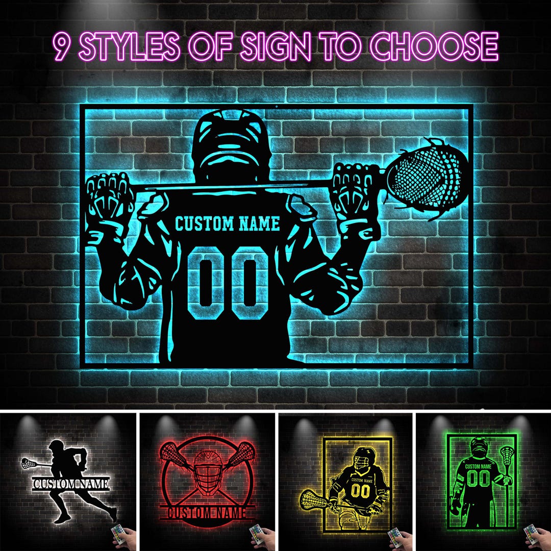Personalized Lacrosse Sign Metal Wall Art Led Light,lacrosse Sticks and ...