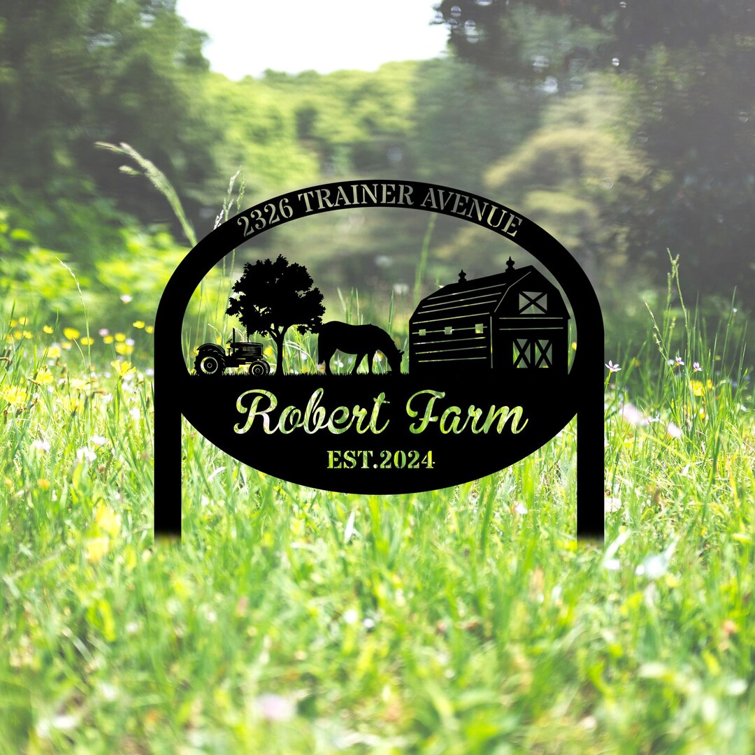 Outdoor Farm Sign Metal Yard Stake, Custom Last Name Family Sign ...