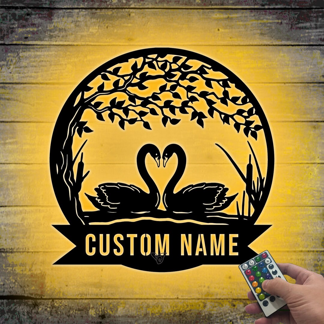 Custom Cute Swan Metal Wall Art LED Light Personalized Beautiful Swan ...