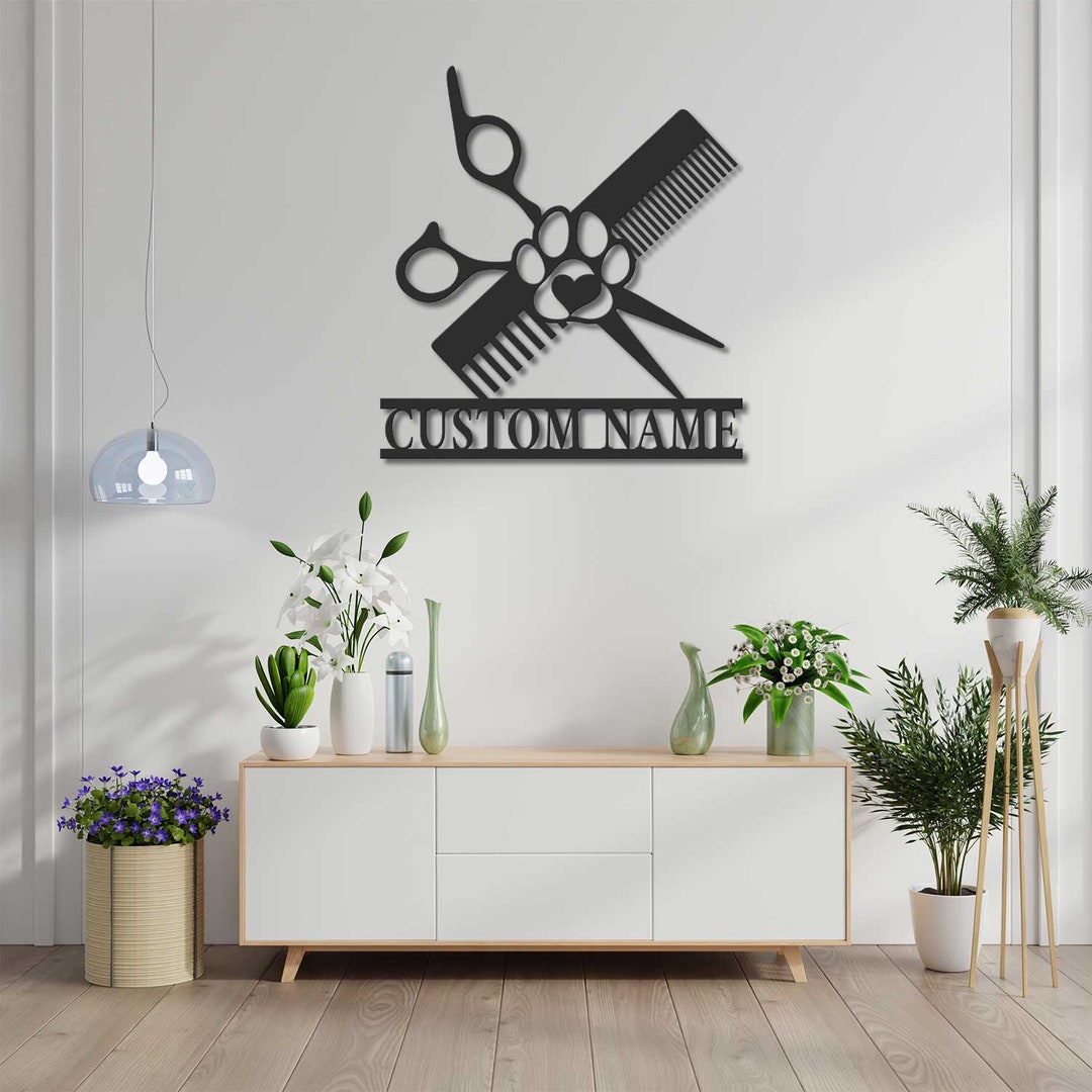 Personalized Dog Grooming Hair Salon Metal Wall Art LED Light Custom ...