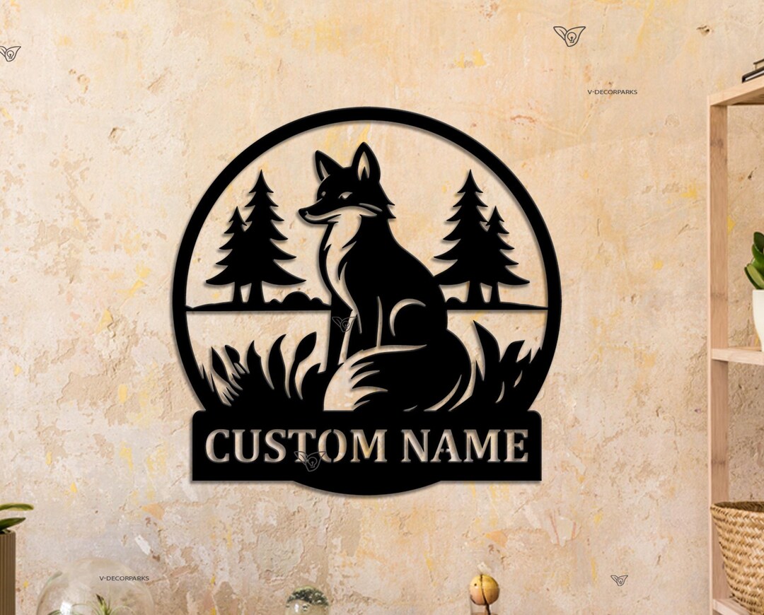 Personalized Metal Fox Sign Wall, Custom Fox Name Sign, Fox Metal Wall ...