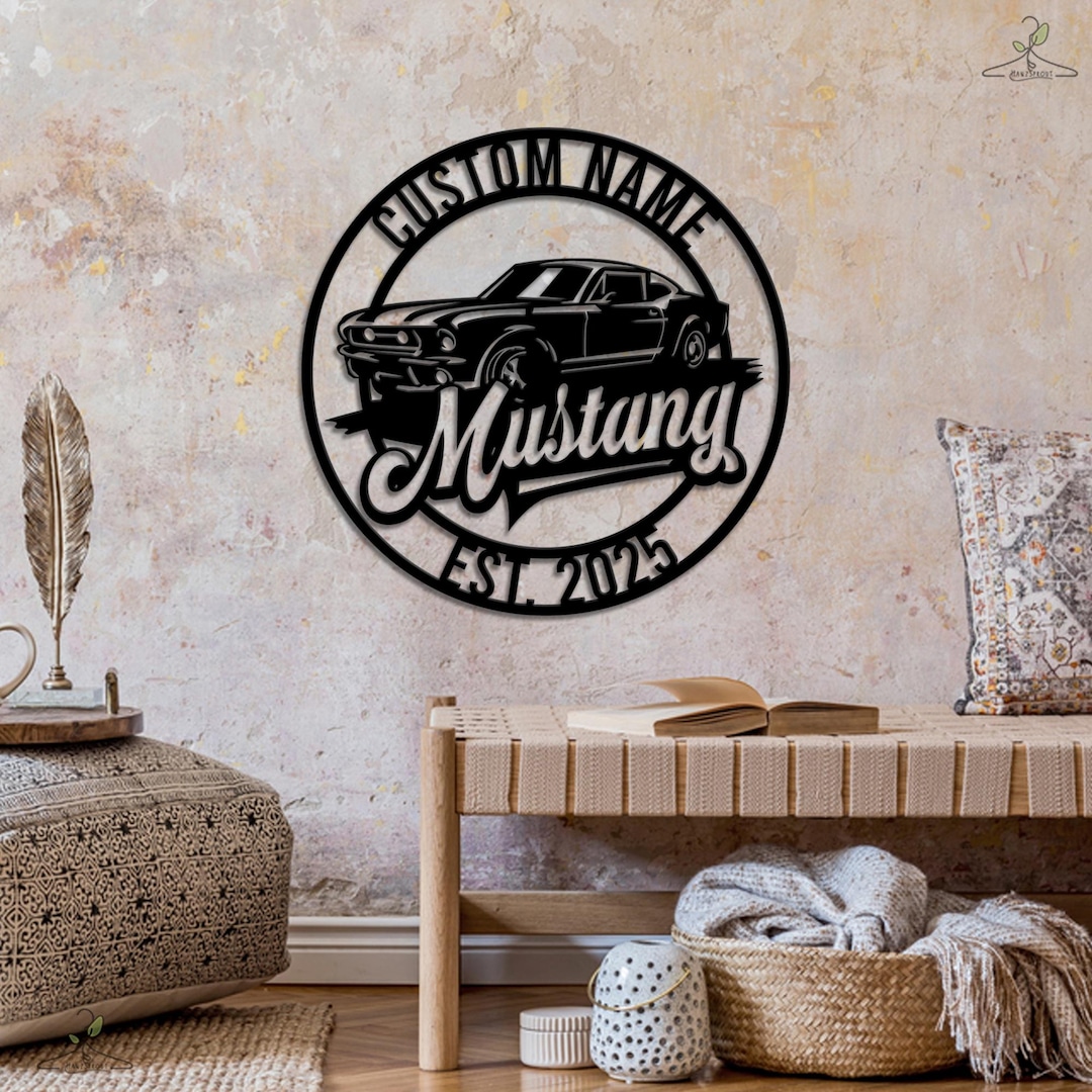 Custom Hanging Garage Sign Steel Metal, Mustang Gift, Mustang Wall Art ...