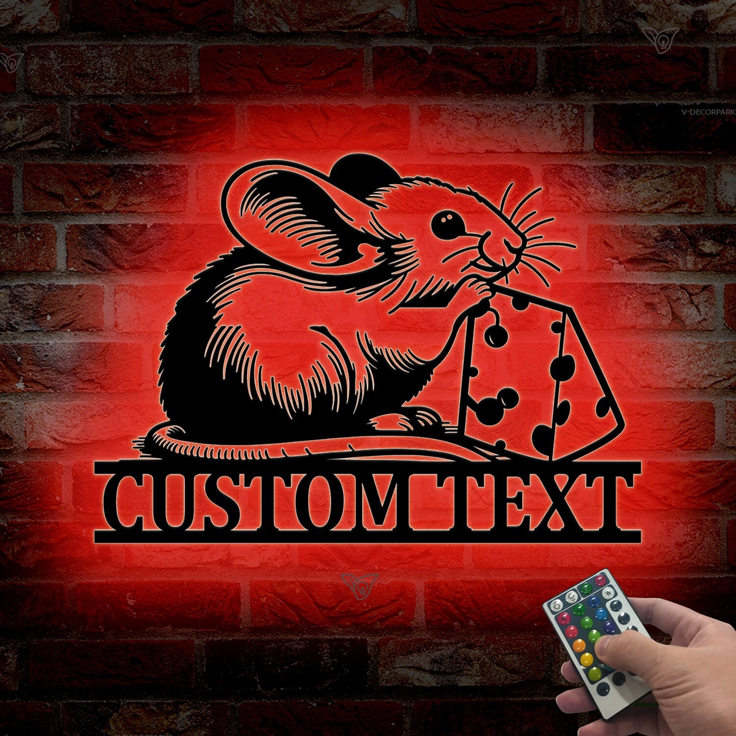 Custom Cute Rat With Cheese Metal Wall Art LED Light Personalized Rat ...