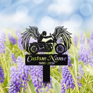 Personalized Motorcycle Rider Memorial Sign, Dad Grave Site Decor ...