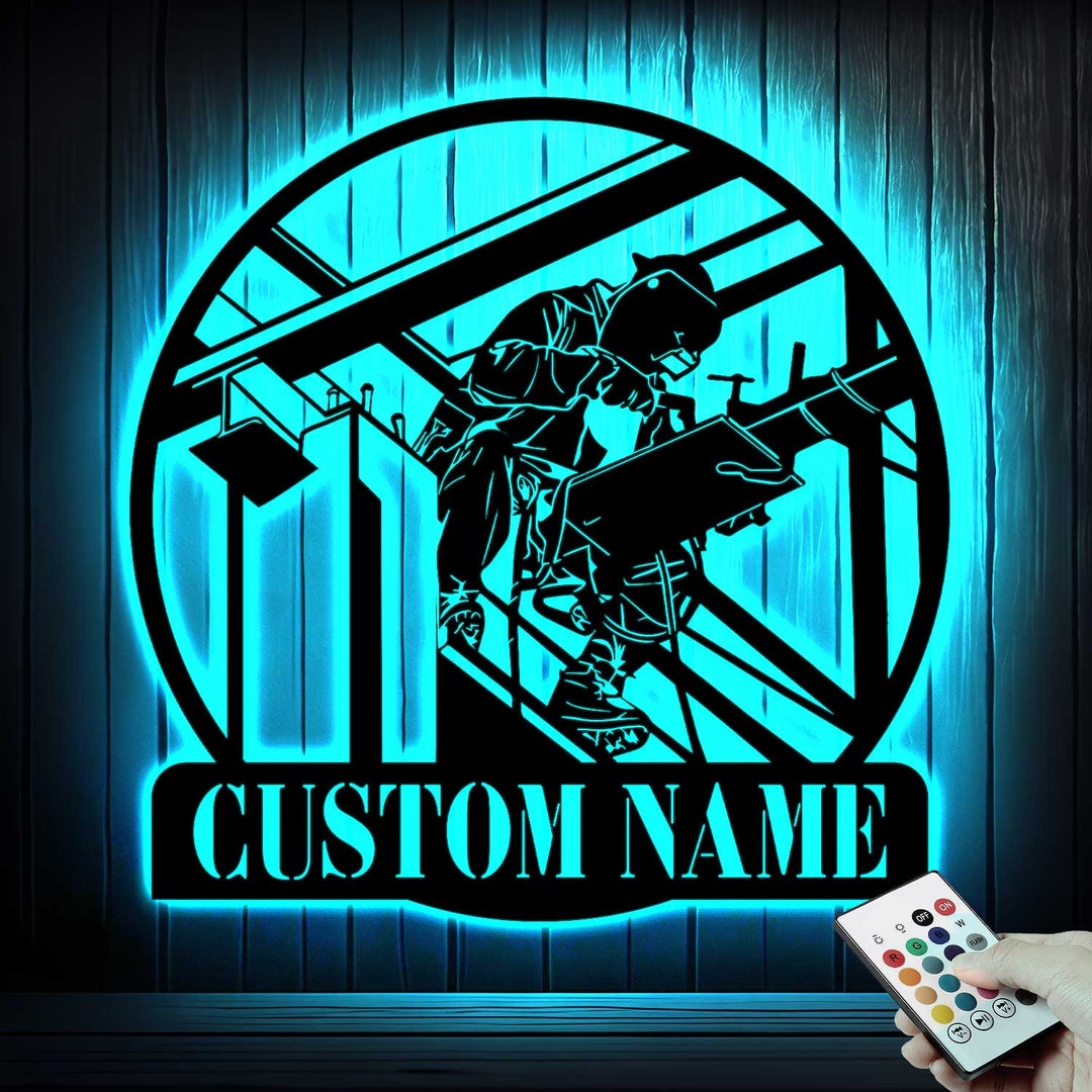 Custom Ironworker Monogram Metal Wall Art LED Light,custom Ironworker ...