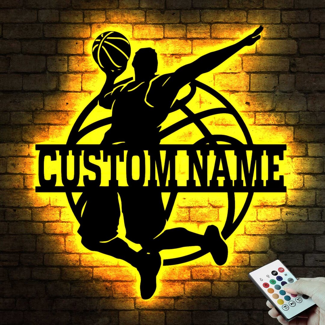 Custom Basketball Sign Metal Wall With LED Lights, Custom Basketball ...