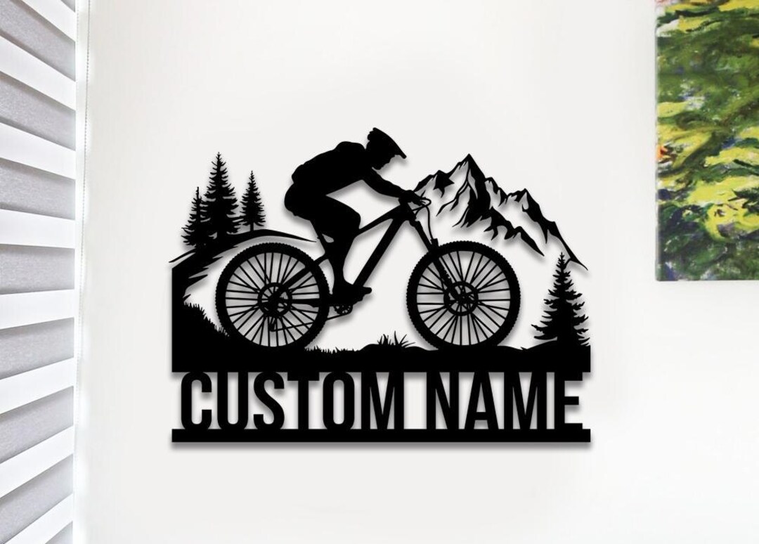 Custom Cyclist Mountain Bike Metal Sign Wall Art, Personalized Bicycle ...