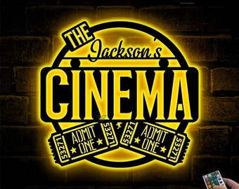 Personalized LED Family Name Cinema Metal Sign Light up Home Theater ...