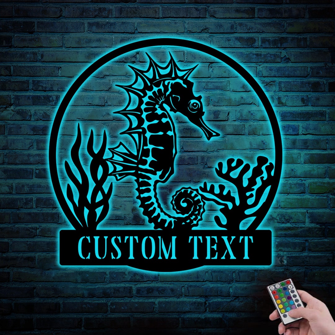 Personalized Sea Horse Sign, Seahorse Marine Life Sign, Coastal Beach ...