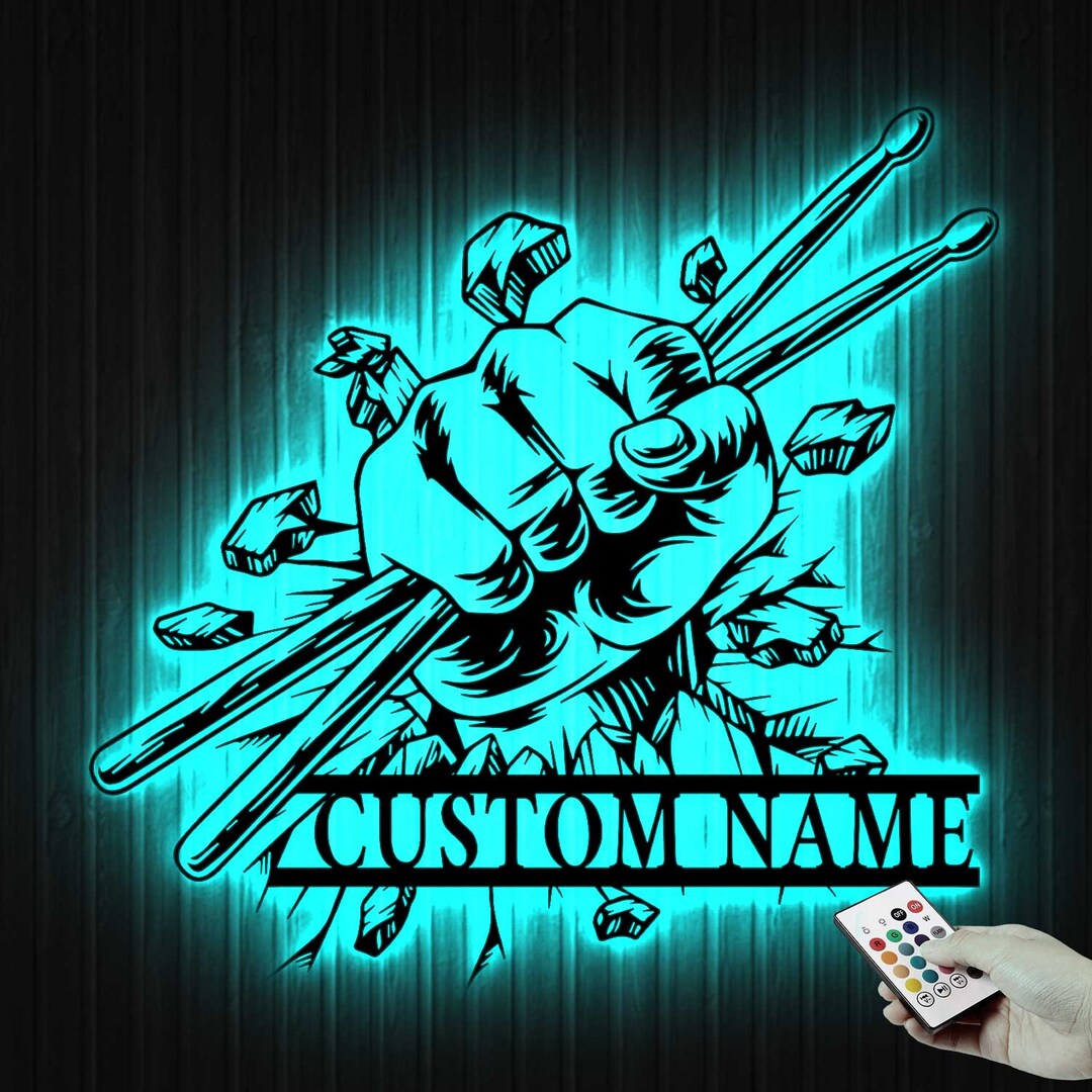 Custom Drummer Male Metal Wall Art With LED Lights, Personalized ...