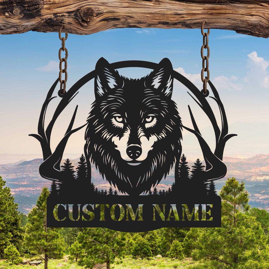 Custom Wolf Monogram Metal Sign Wall Art, Wolf Metal Wall Art, Animal ...