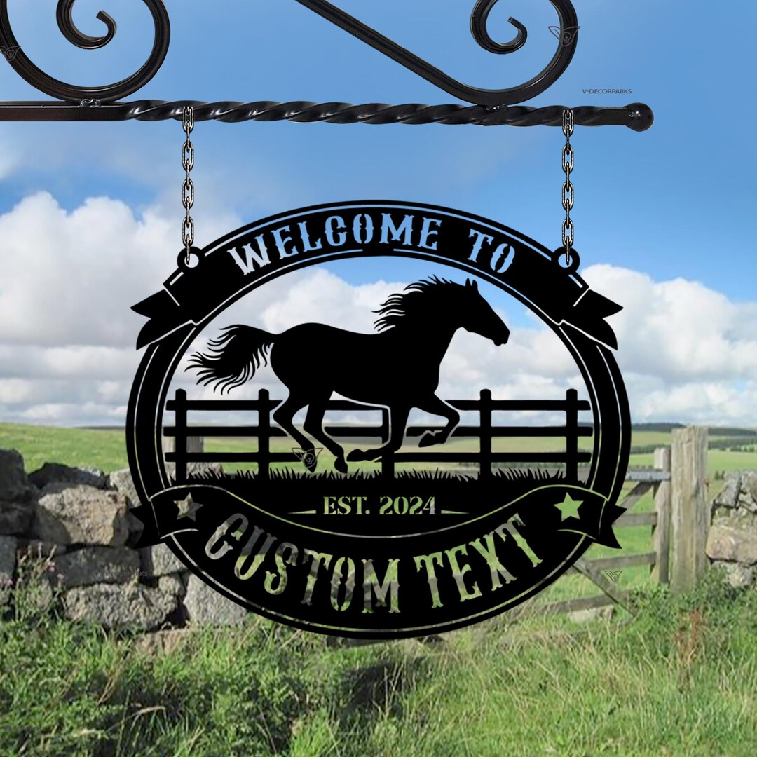 Personalized Welcome Horse Farm Metal Sign, Custom Metal Ranch Sign ...