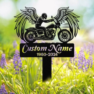 Personalized Motorcycle Rider Memorial Sign, Dad Grave Site Decor ...
