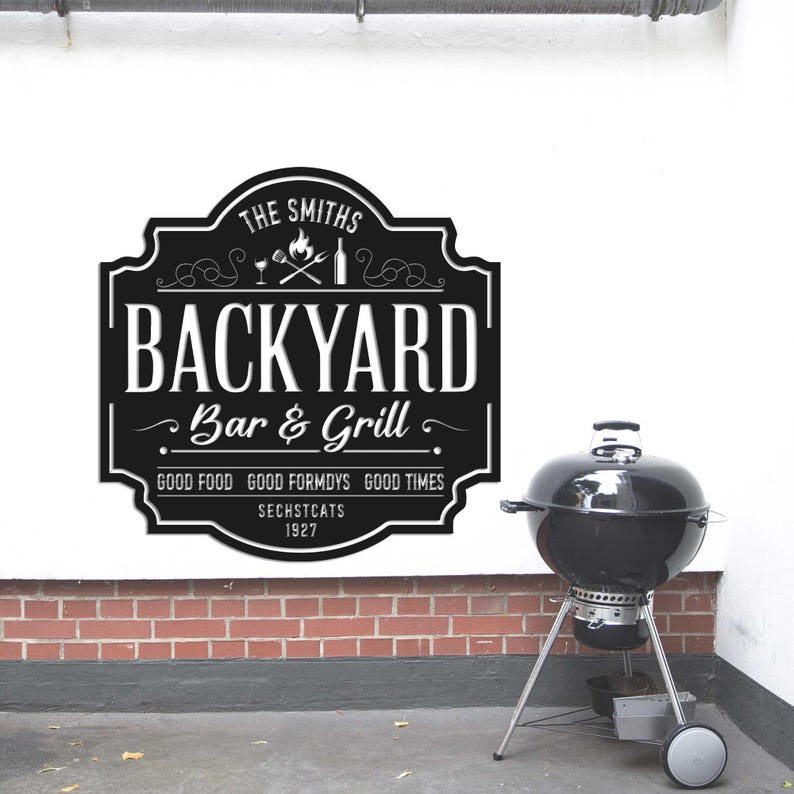 Custom Backyard Sign Custom Bar & Grill Sign Metal Sign Bar Signs, BBQ ...