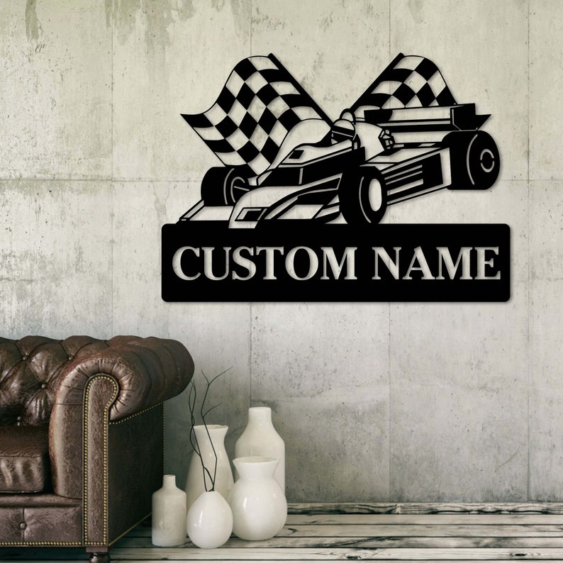 Race Car Custom Name Metal Sign, Race Car Sign LED, Dirt Track Racing ...