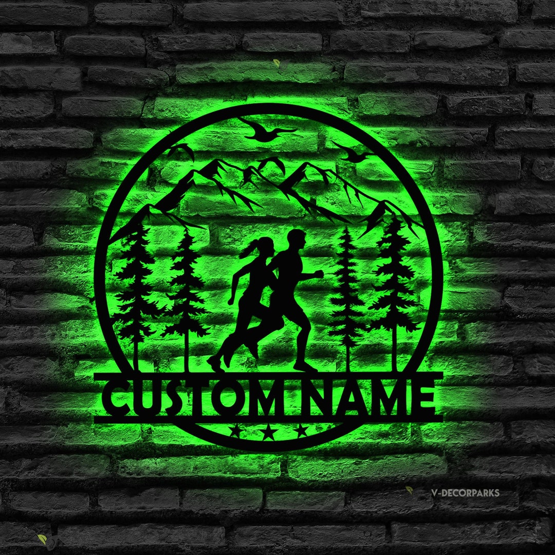 Man Trail Running Metal Wall Art LED Light Personalized Custom Runner ...